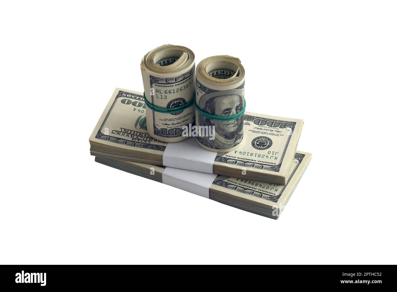 Bundle of US dollar bills isolated on white. Pack of american money ...