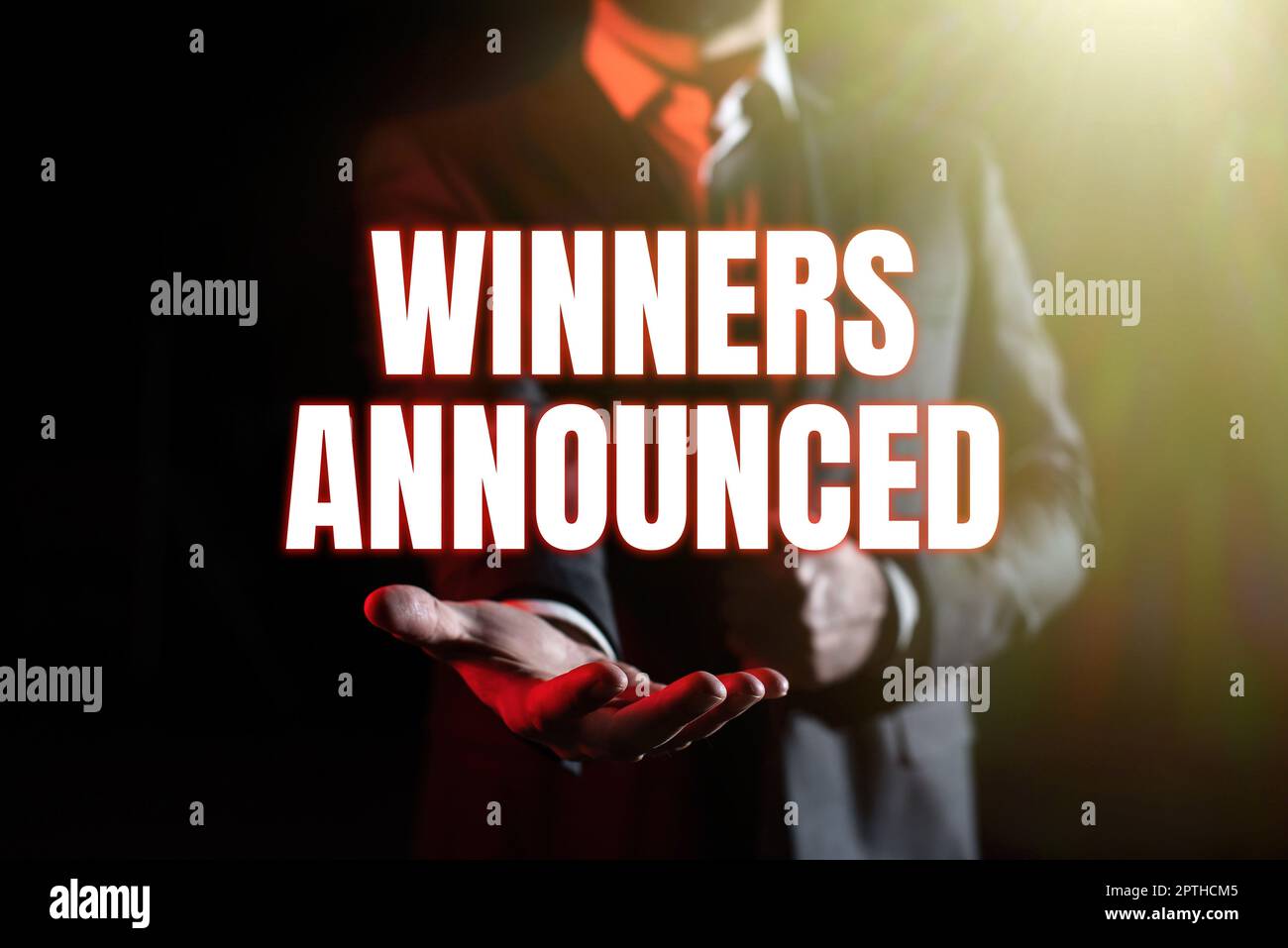 Hand writing sign Winners AnnouncedAnnouncing who won the contest or ...