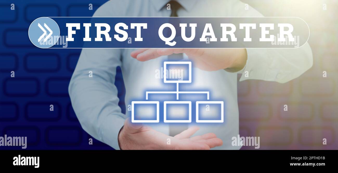 Text sign showing First Quarter, Business idea one of the considered ...