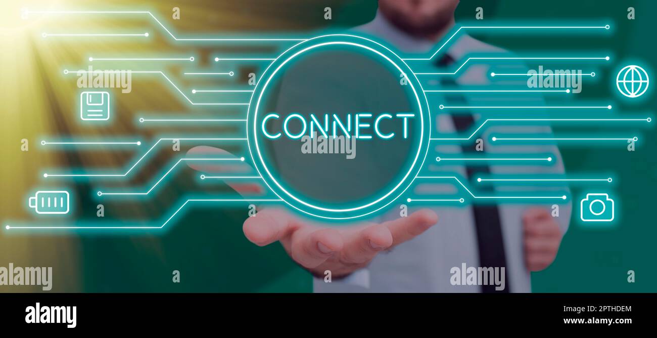 Conceptual caption Connect, Word for to join or fasten together usually ...