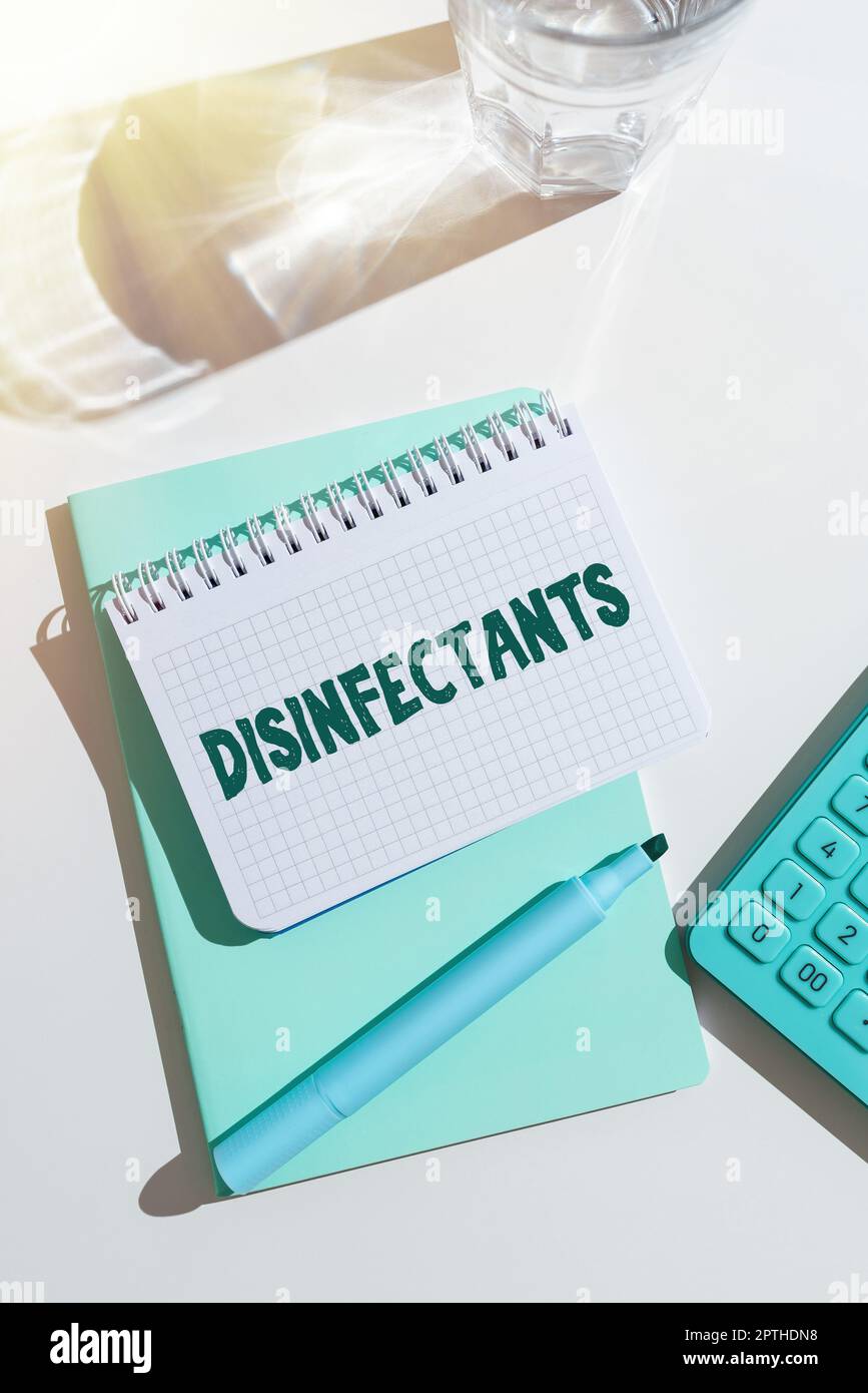 Sign displaying Disinfectants, Business overview chemical that destroy ...