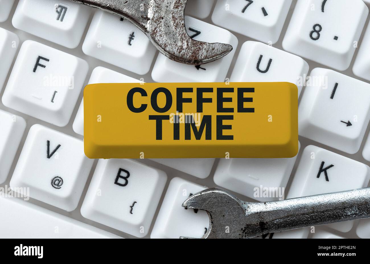 Sign displaying Coffee Time, Business overview a chosen period when a ...