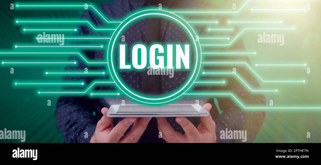 Text showing inspiration Login, Word for process by which an individual ...