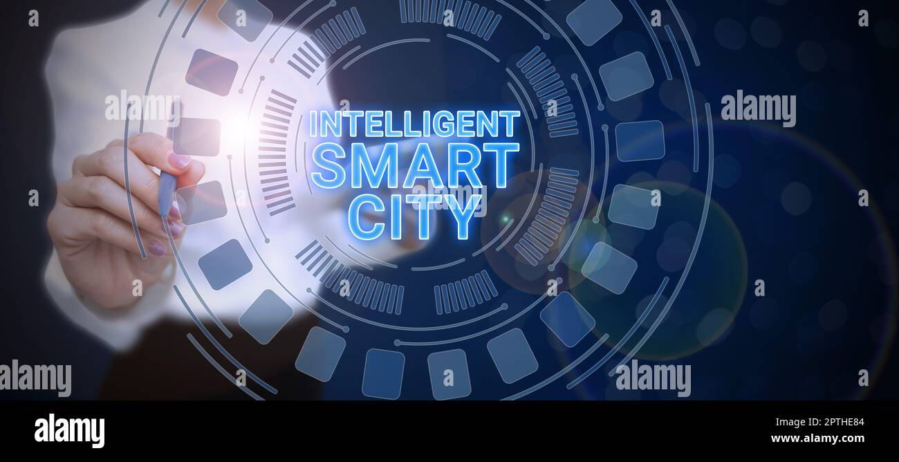 Hand writing sign Intelligent Smart City, Internet Concept Urban ...