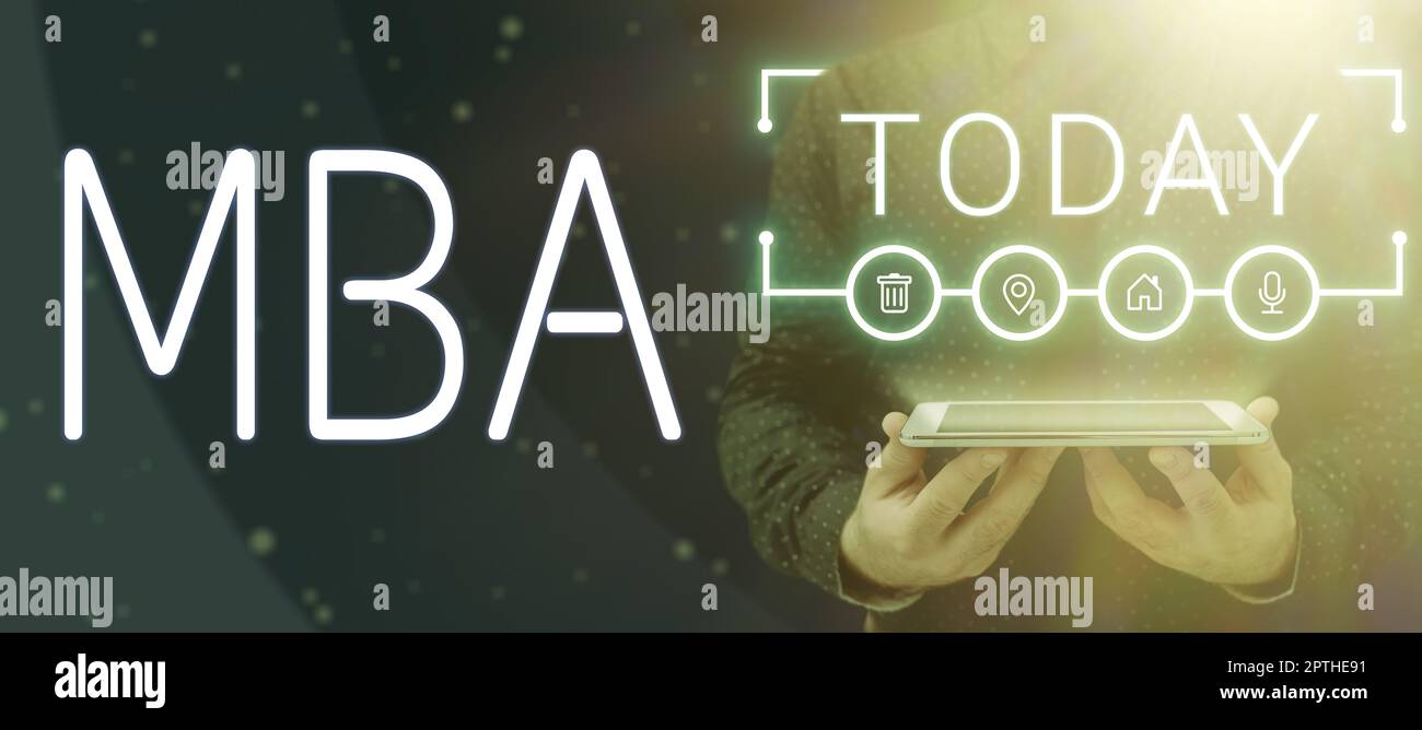 Text caption presenting Mba, Word Written on designed to develop the skills for careers in ...