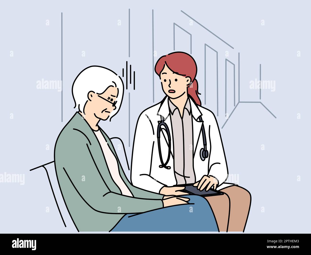 Female doctor talk with mature patient in clinic Stock Vector Image ...