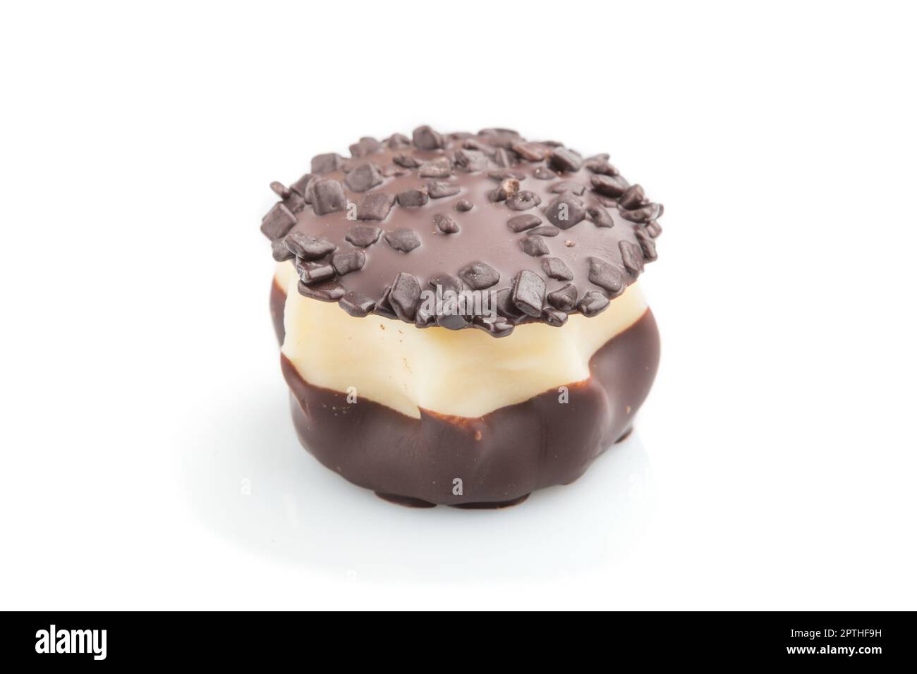 Single chocolate candy isolated on white background. side view, close ...