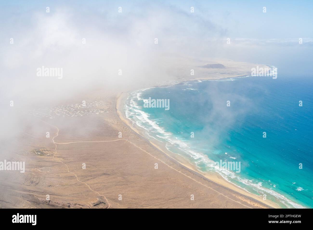 Natural landscape of Lanzarote. View of the ocean and coast from the ...