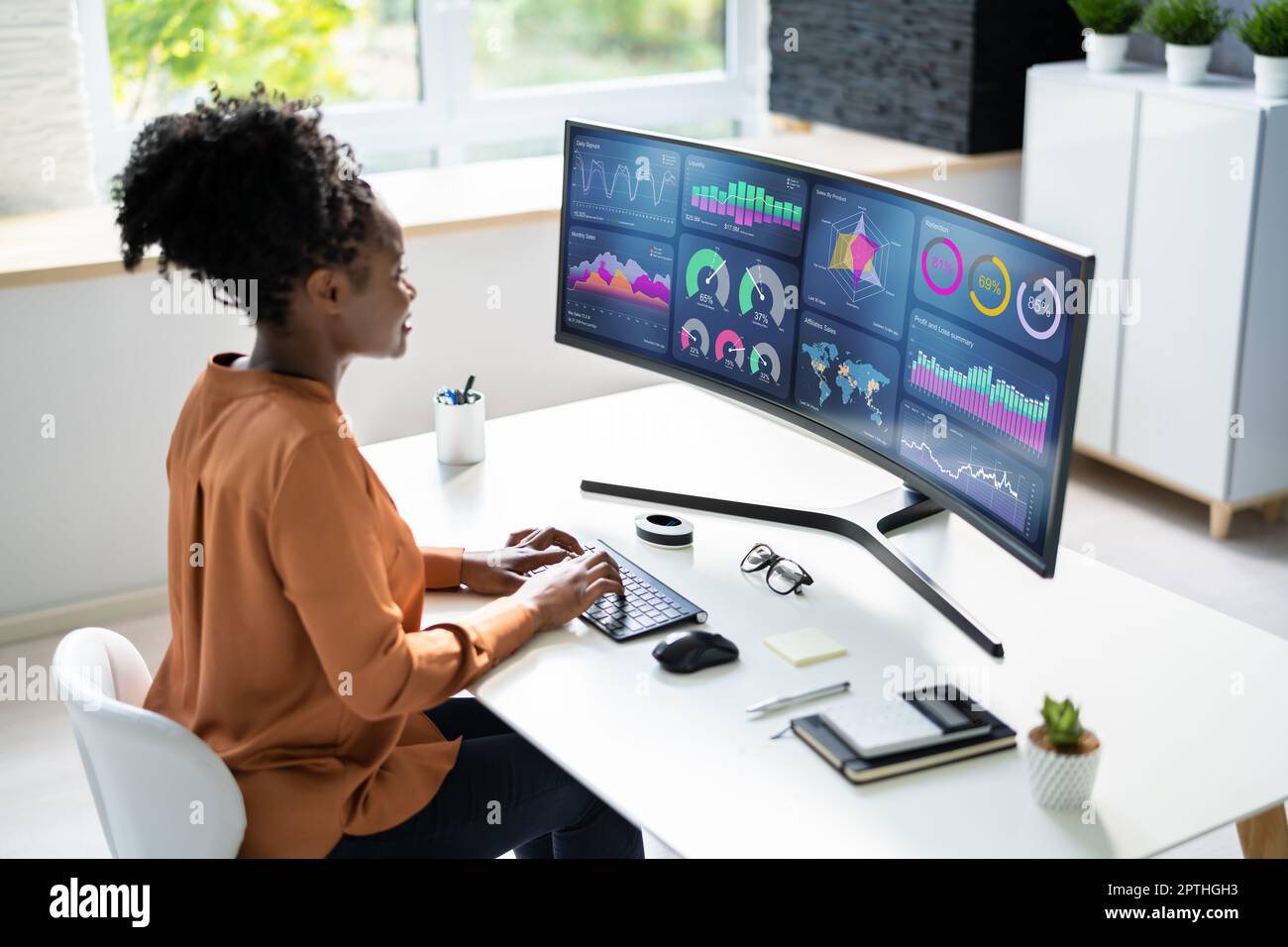 Financial Business Analytics Data Dashboard. Analyst Woman Stock Photo ...