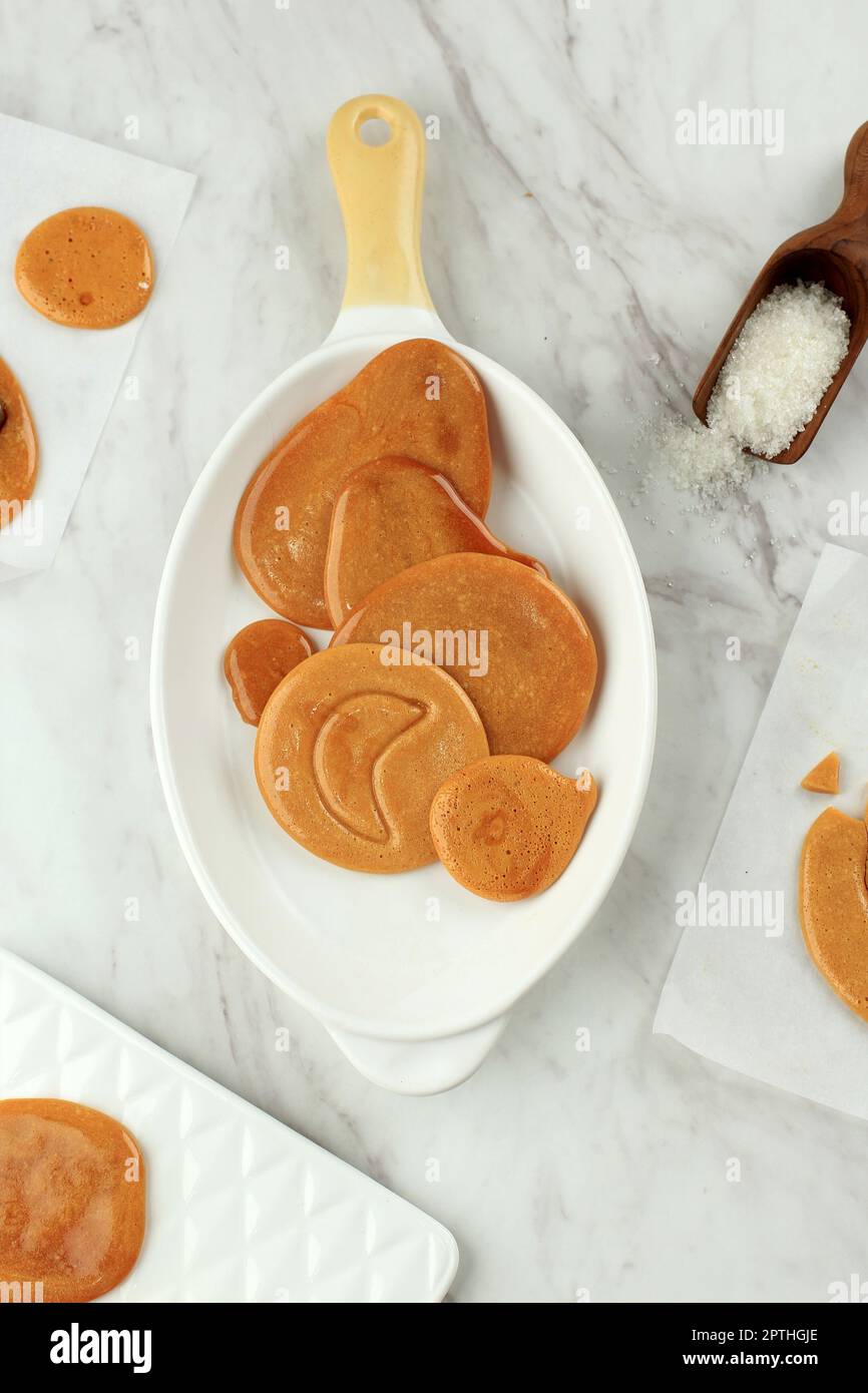 Homemade Dalgona Korean Candy, Top View Stock Photo - Alamy