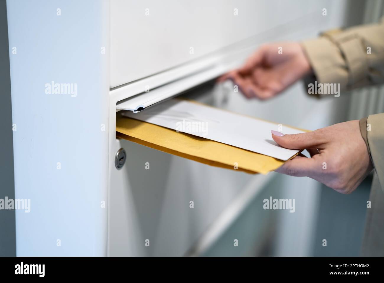 Envelope Document Letter Sending In Mailbox. Post Office Stock Photo ...