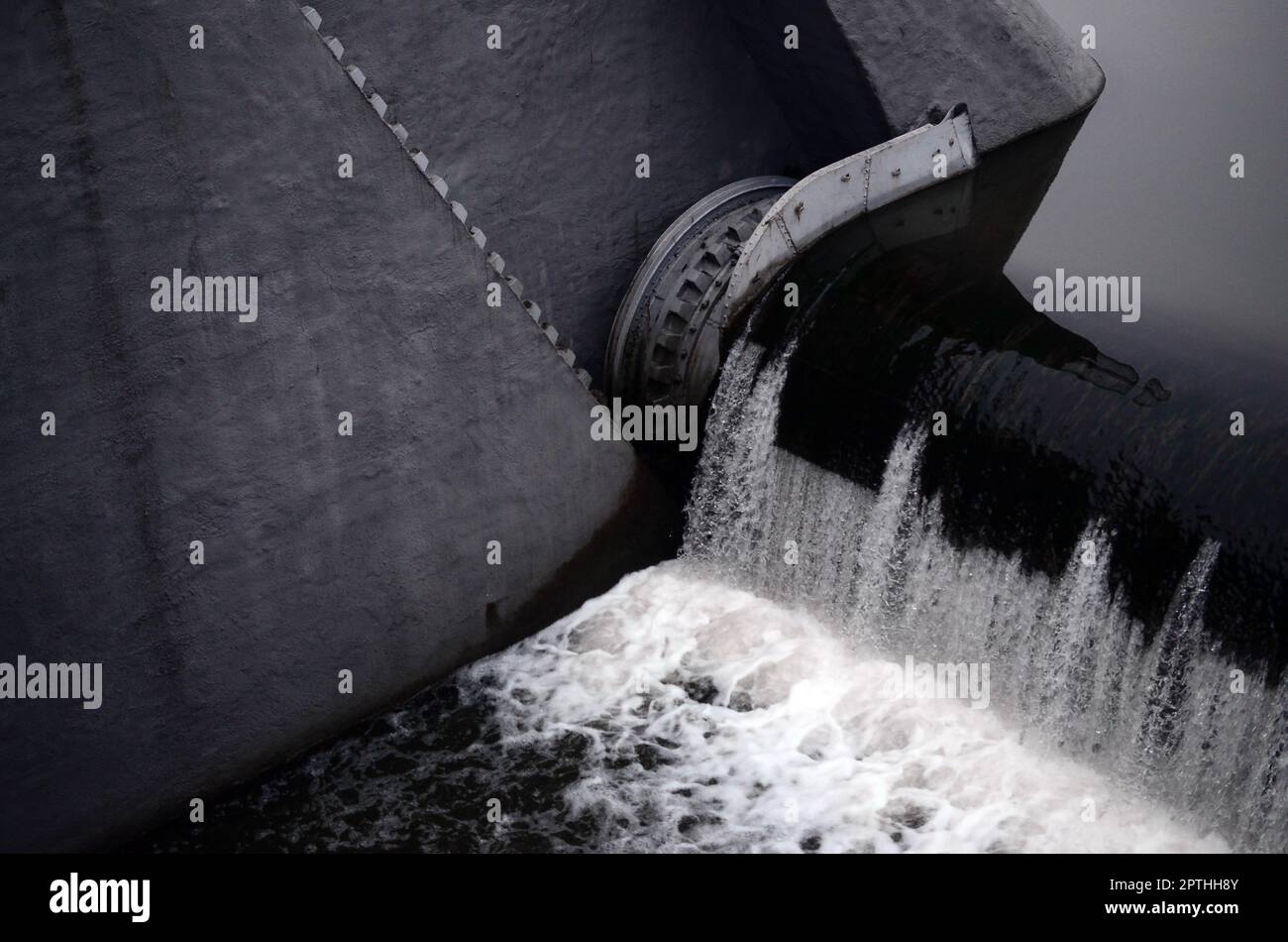 A picture of the flowing water. The dam is designed to regulate the ...