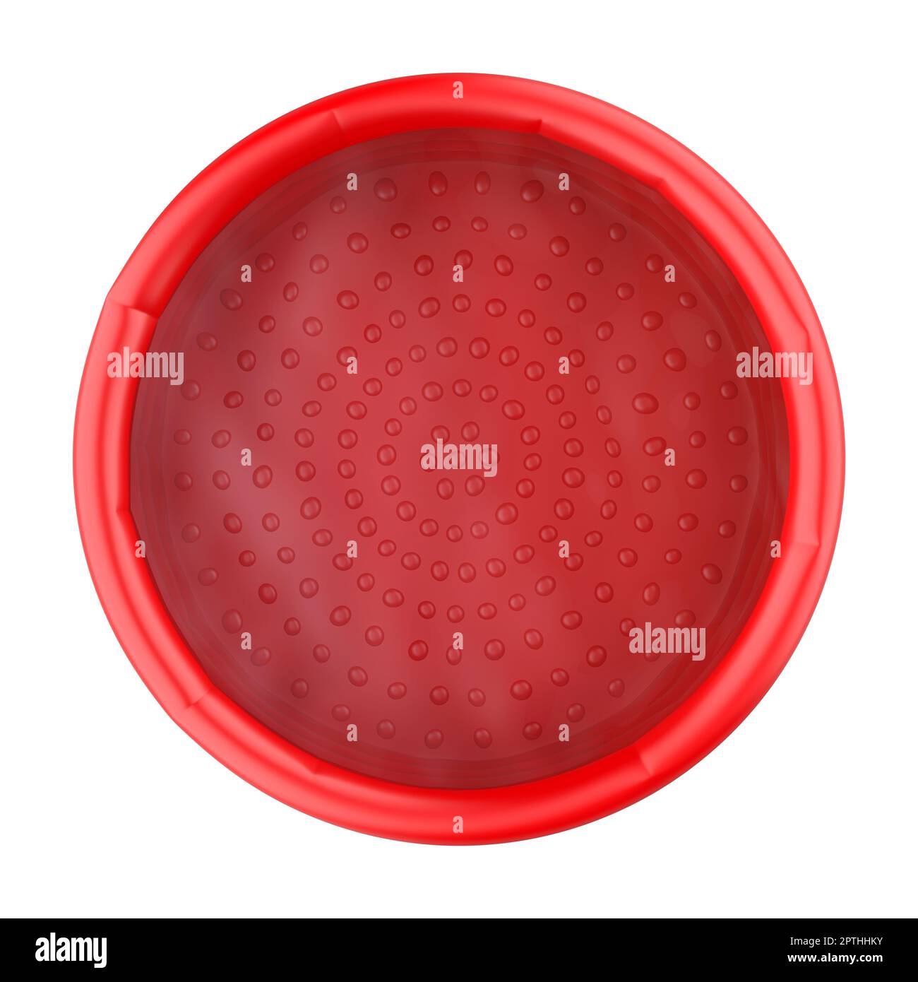 Red inflatable swimming pool on white background, top view Stock Photo ...