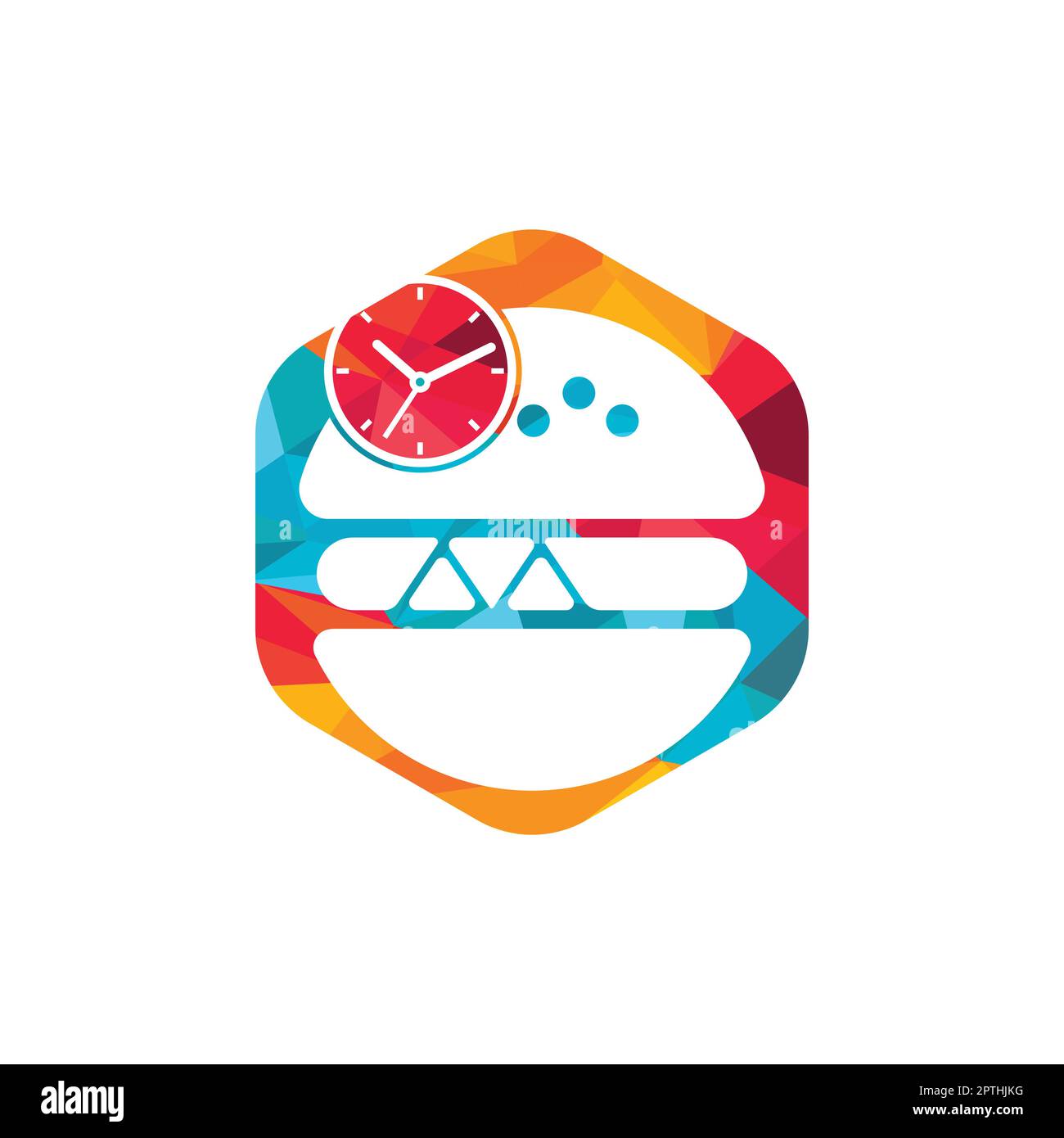 Burger time vector logo design template. Big burger with clock icon ...