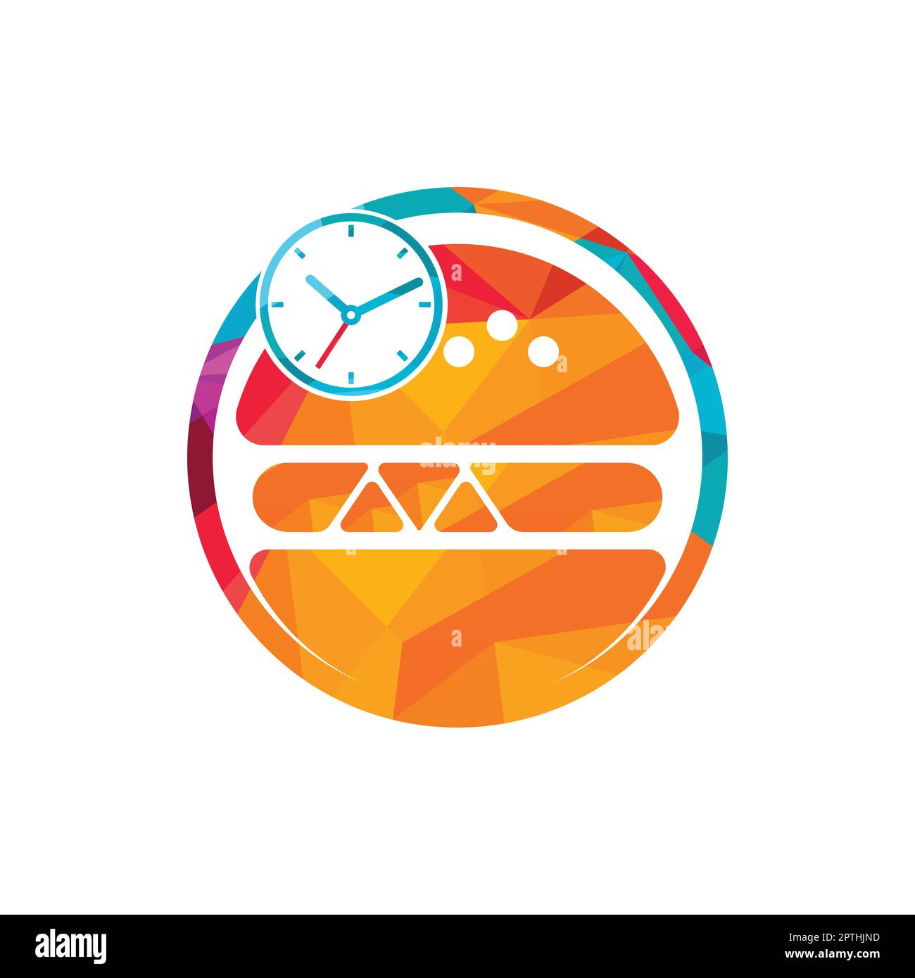 Burger time vector logo design template. Big burger with clock icon ...