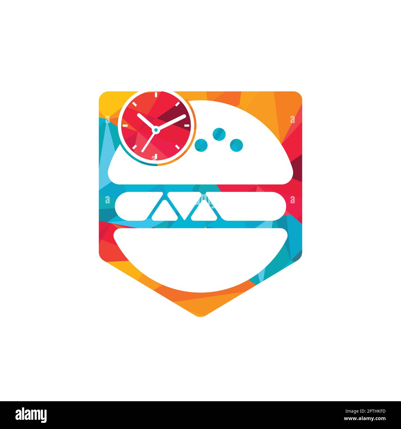 Burger time vector logo design template. Big burger with clock icon ...