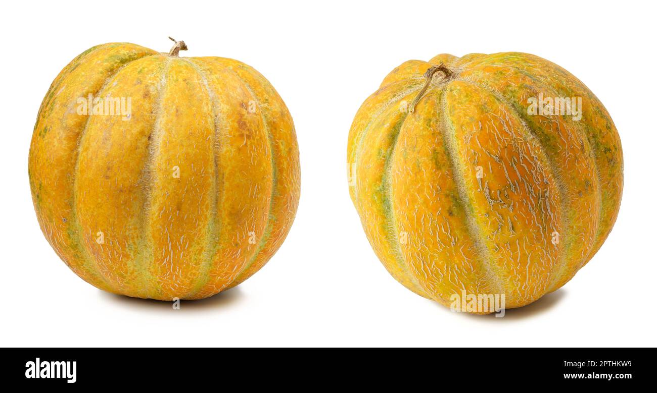 Whole ripe yellow melon isolated on white background, set Stock Photo ...