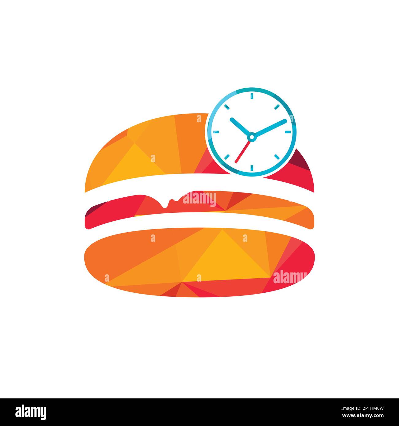 Burger time vector logo design template. Big burger with clock icon ...