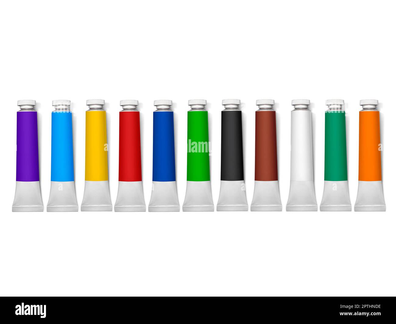 set of colored tubes with a paint on a white background Stock Photo - Alamy