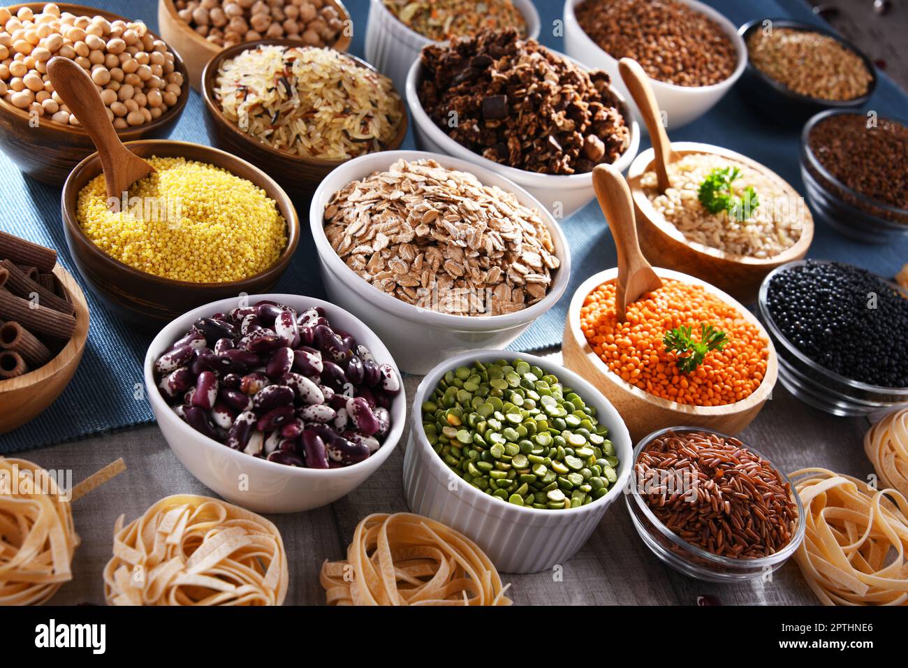 Composition with different kinds of dry food products Stock Photo - Alamy