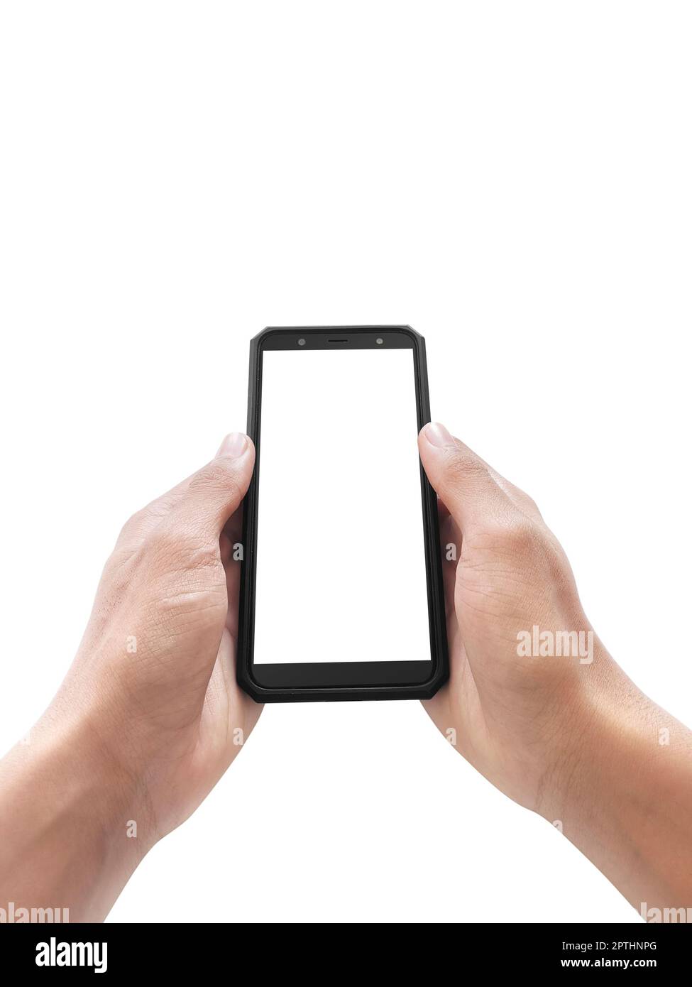 Two hands holding big screen smart phone, clipping path Stock Photo - Alamy