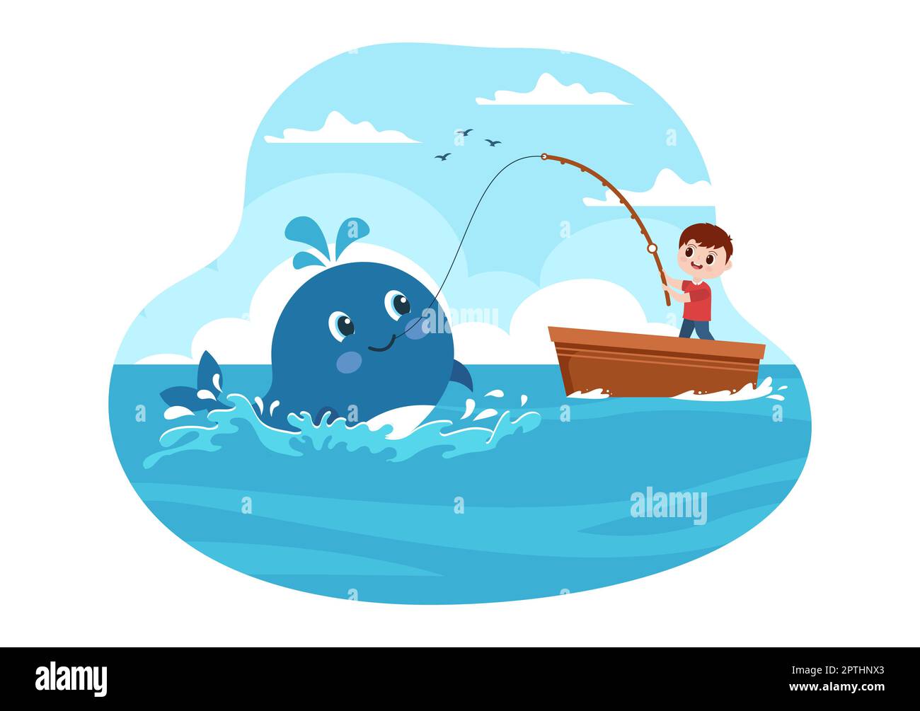 Whale Hunting with Whale and Cute Little Kid in the Middle of the Deep ...