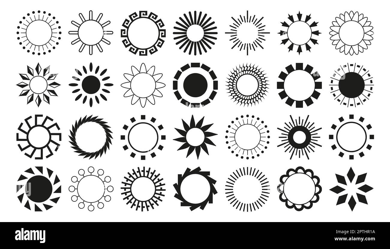 Collection of abstraction of different black sun - Vector illustration ...