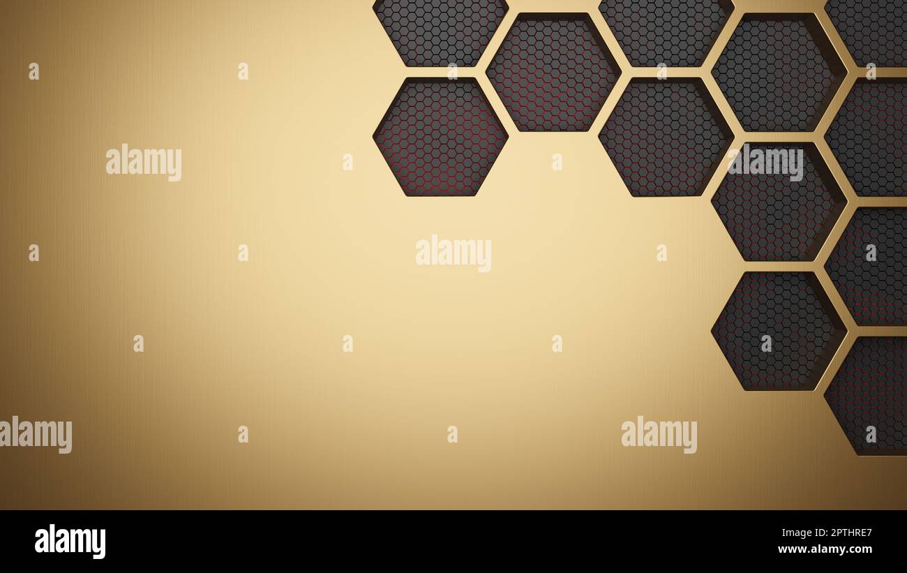 Gold metallic honeycomb and hexagon background pattern. 3d rendering ...