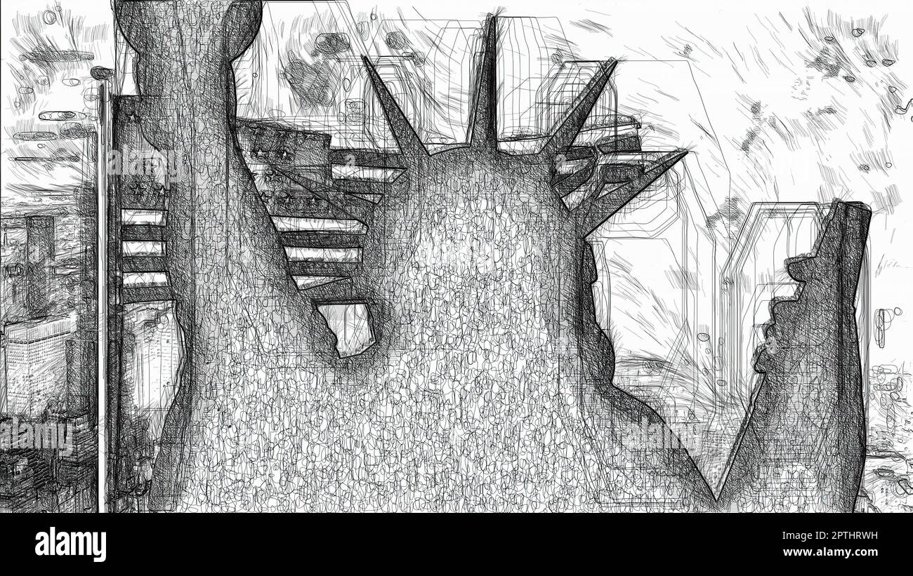 Statue of liberty hand draw digital art Stock Photo - Alamy