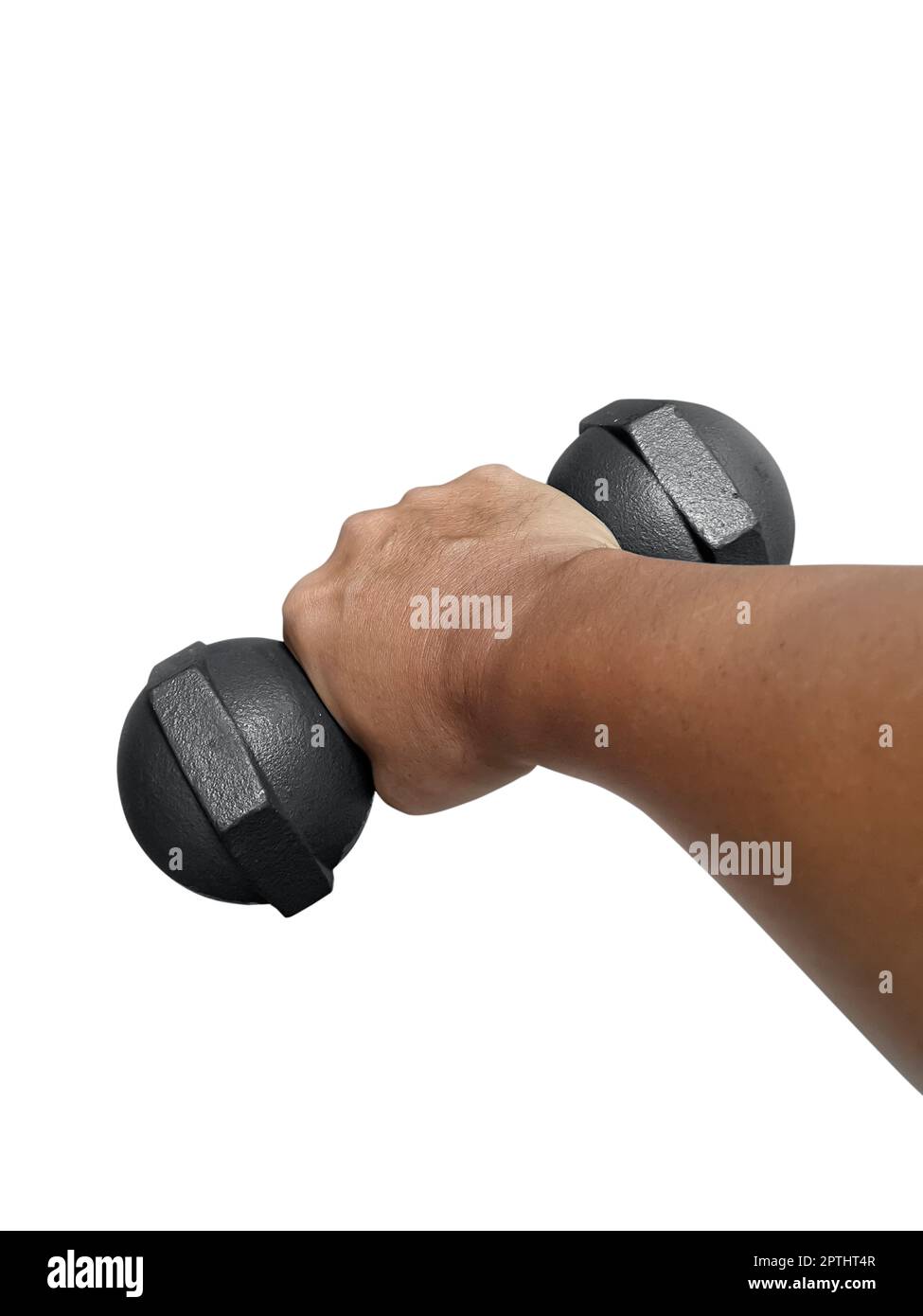 Hand holding dumbbell isolated on white Stock Photo - Alamy