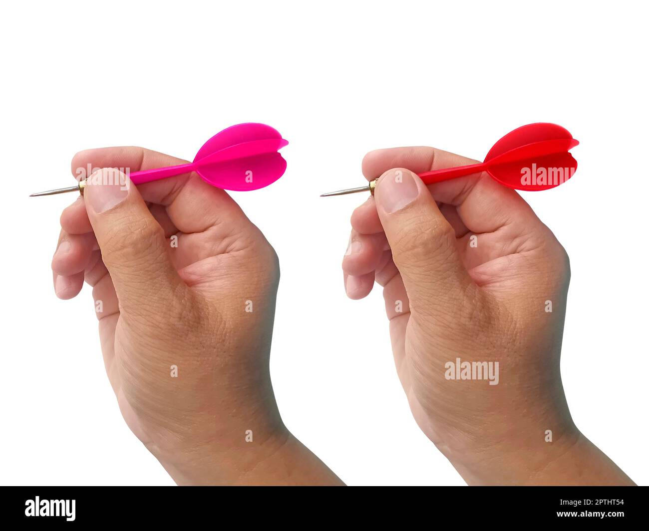 hand holding darts arrow isolated on white background. concept ...