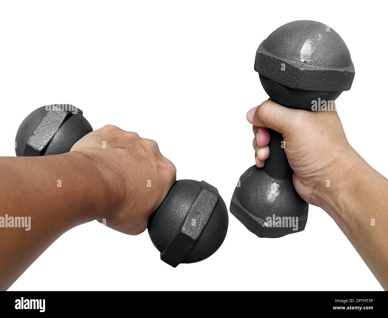 Hand holding dumbbell isolated on white Stock Photo - Alamy