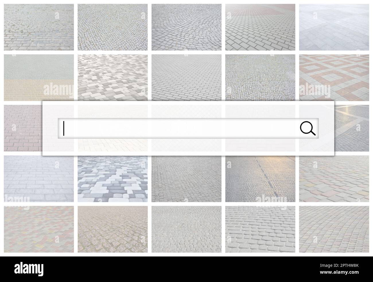 Visualization of the search bar on the background of a collage of many pictures with fragments ...