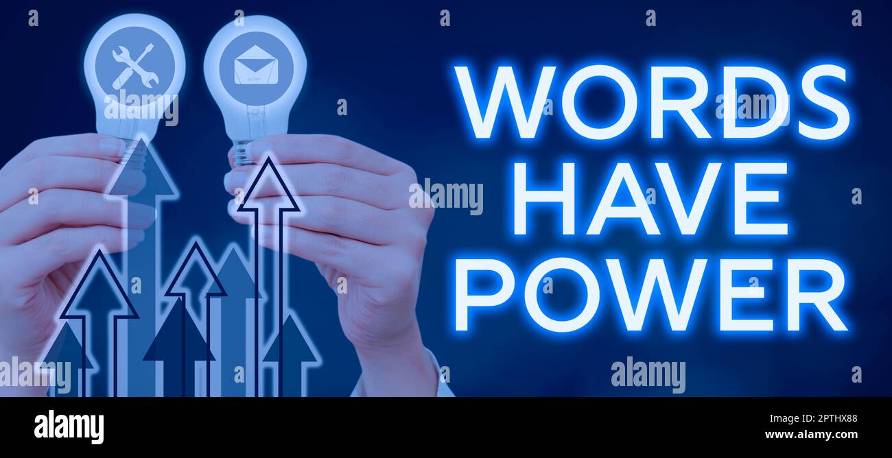 Hand writing sign Words Have Power, Business idea essential tools ...