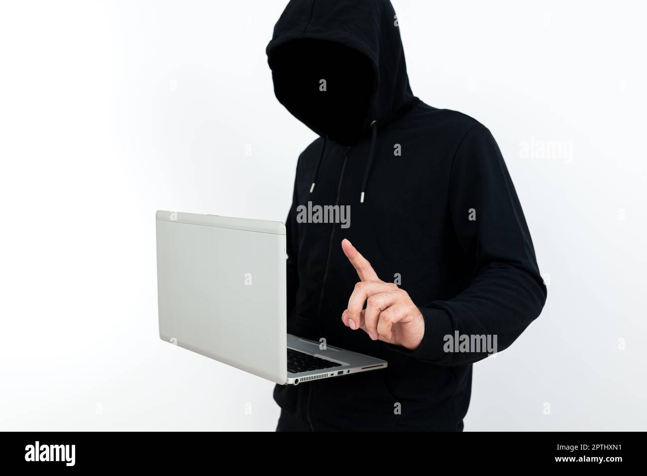 Man Standing With Laptop Presenting Cyber Security Stock Photo - Alamy