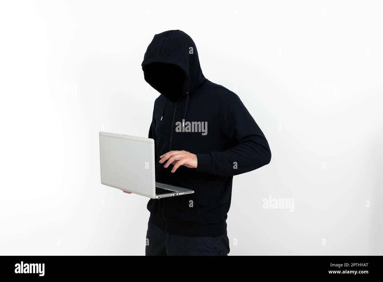 Man Standing With Laptop Presenting Cyber Security Stock Photo - Alamy