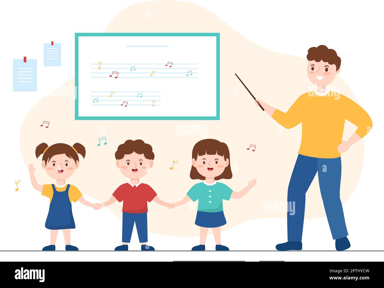 Music School Template In Hand Drawn Cartoon Flat Illustration Playing ...