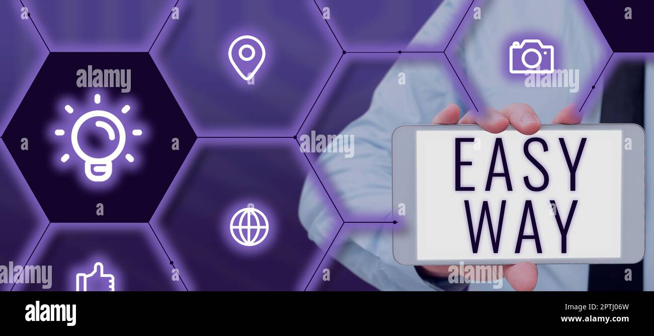 Sign displaying Easy Way, Word for making hard decision between two ...