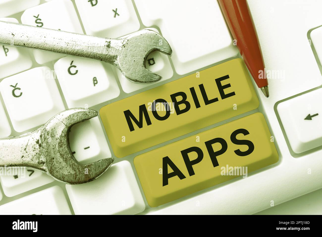 Handwriting text Mobile Apps, Internet Concept a software application ...