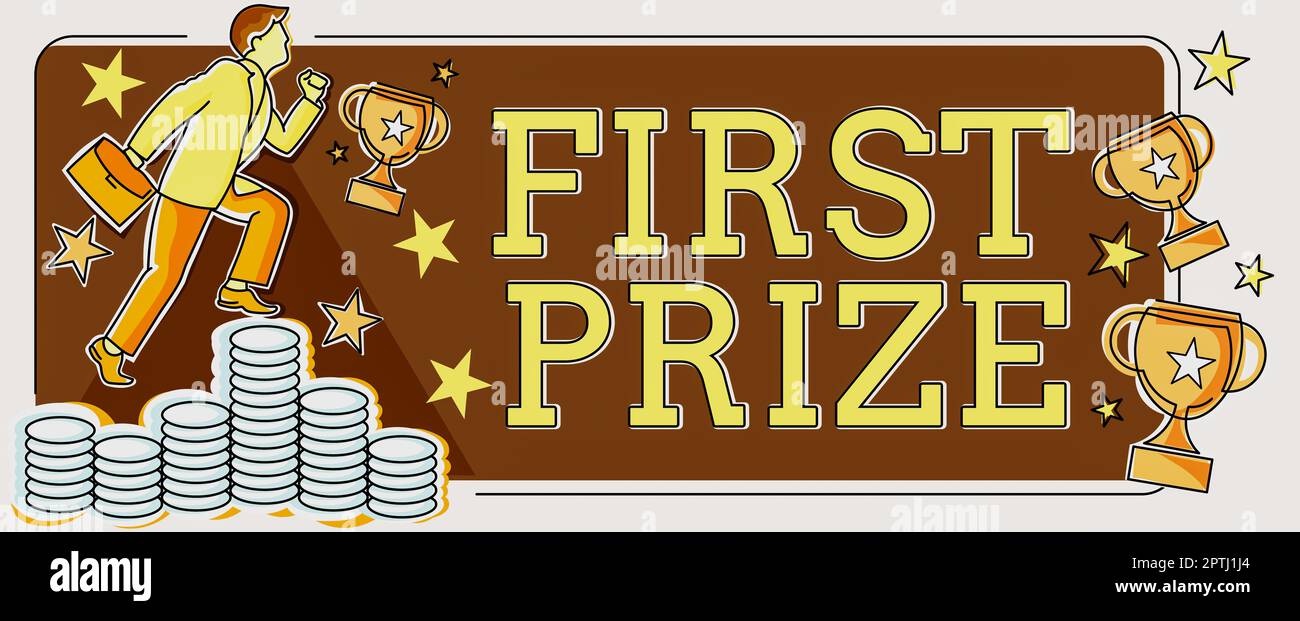 Conceptual caption First Prize, Concept meaning most coveted prize that ...