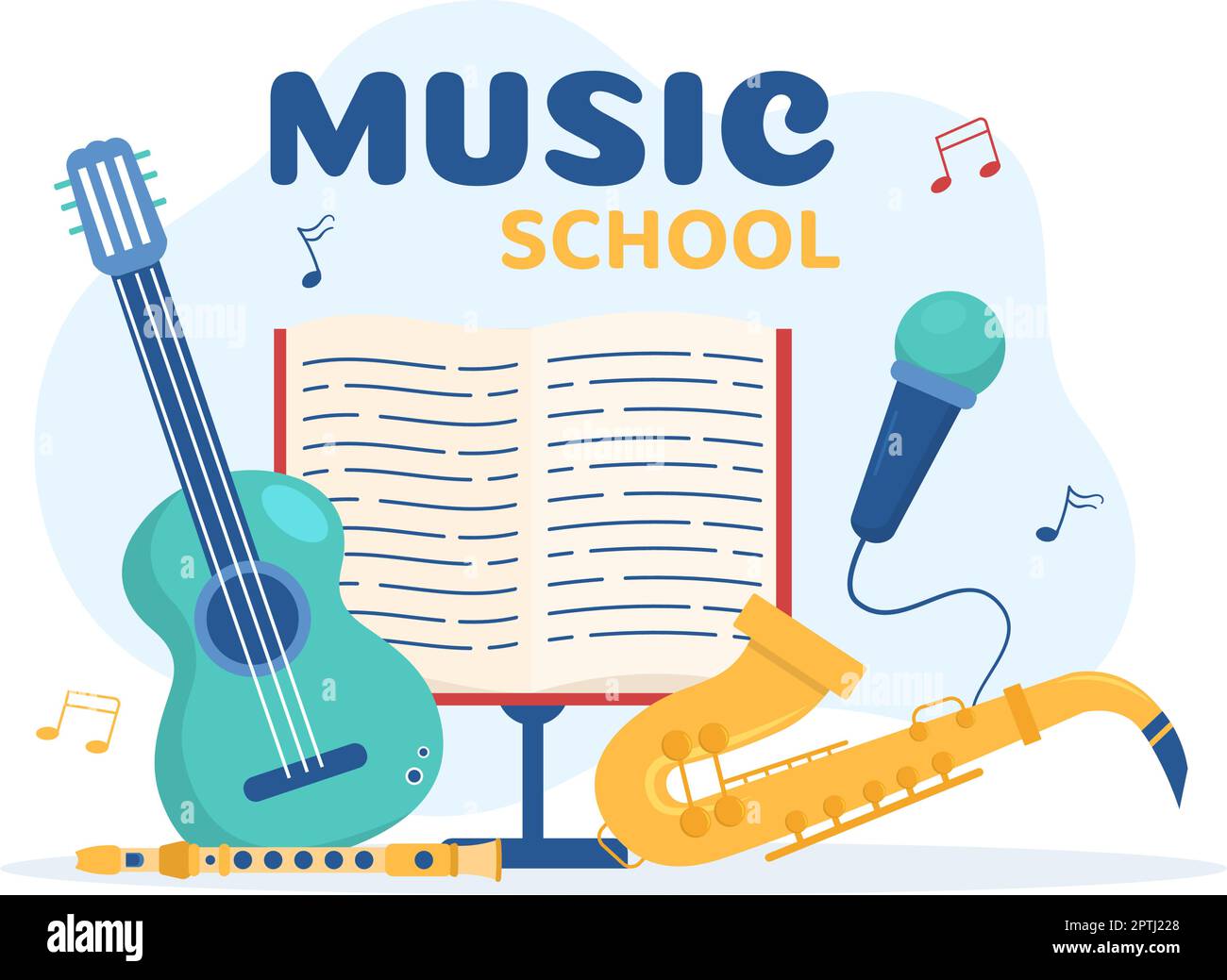 Music School Template In Hand Drawn Cartoon Flat Illustration Playing ...