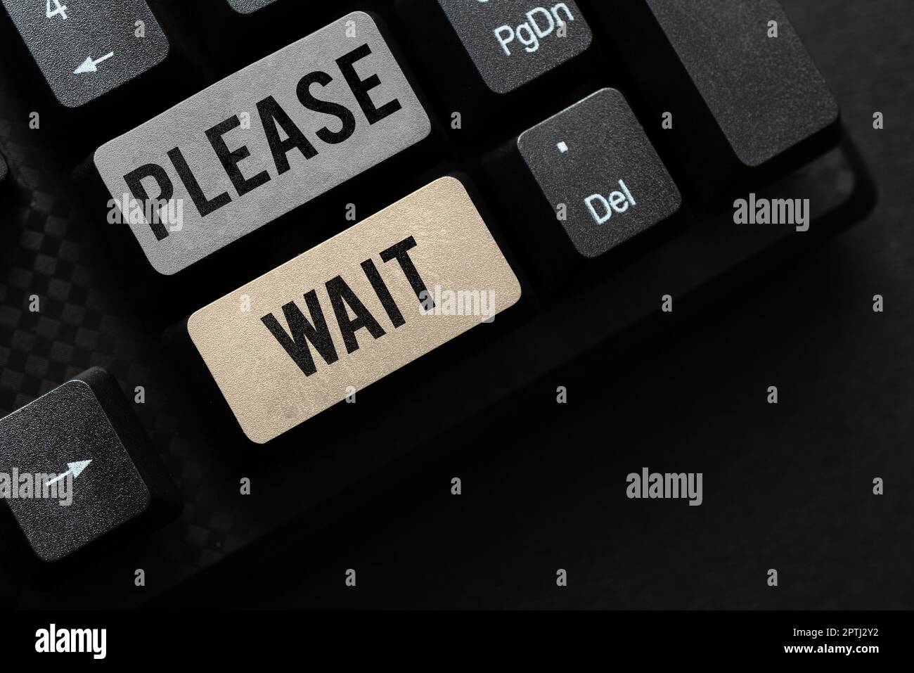 Text sign showing Please Wait, Business concept to pause any implemented action immediately and ...
