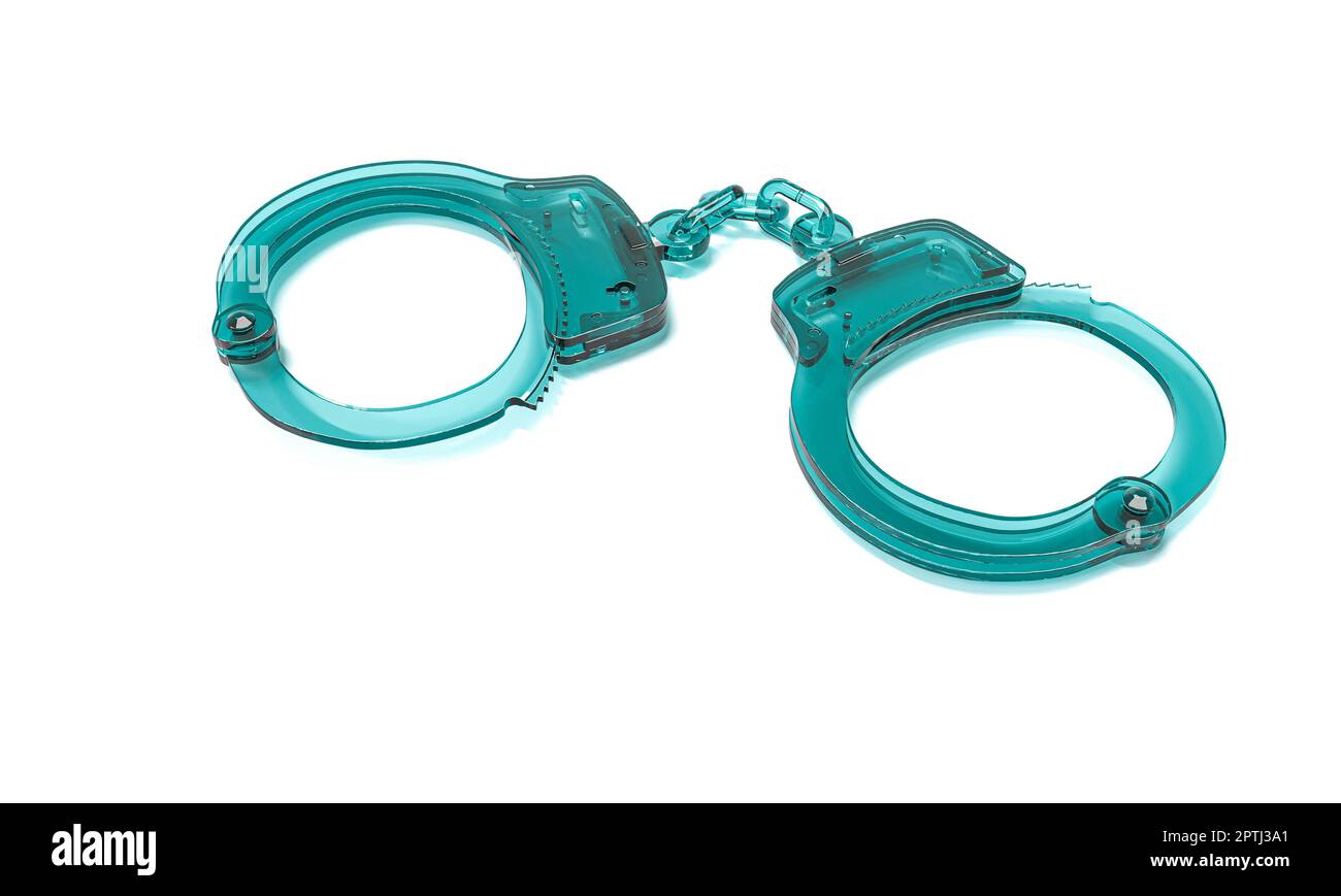 glass handcuffs on white background. 3d render Stock Photo - Alamy