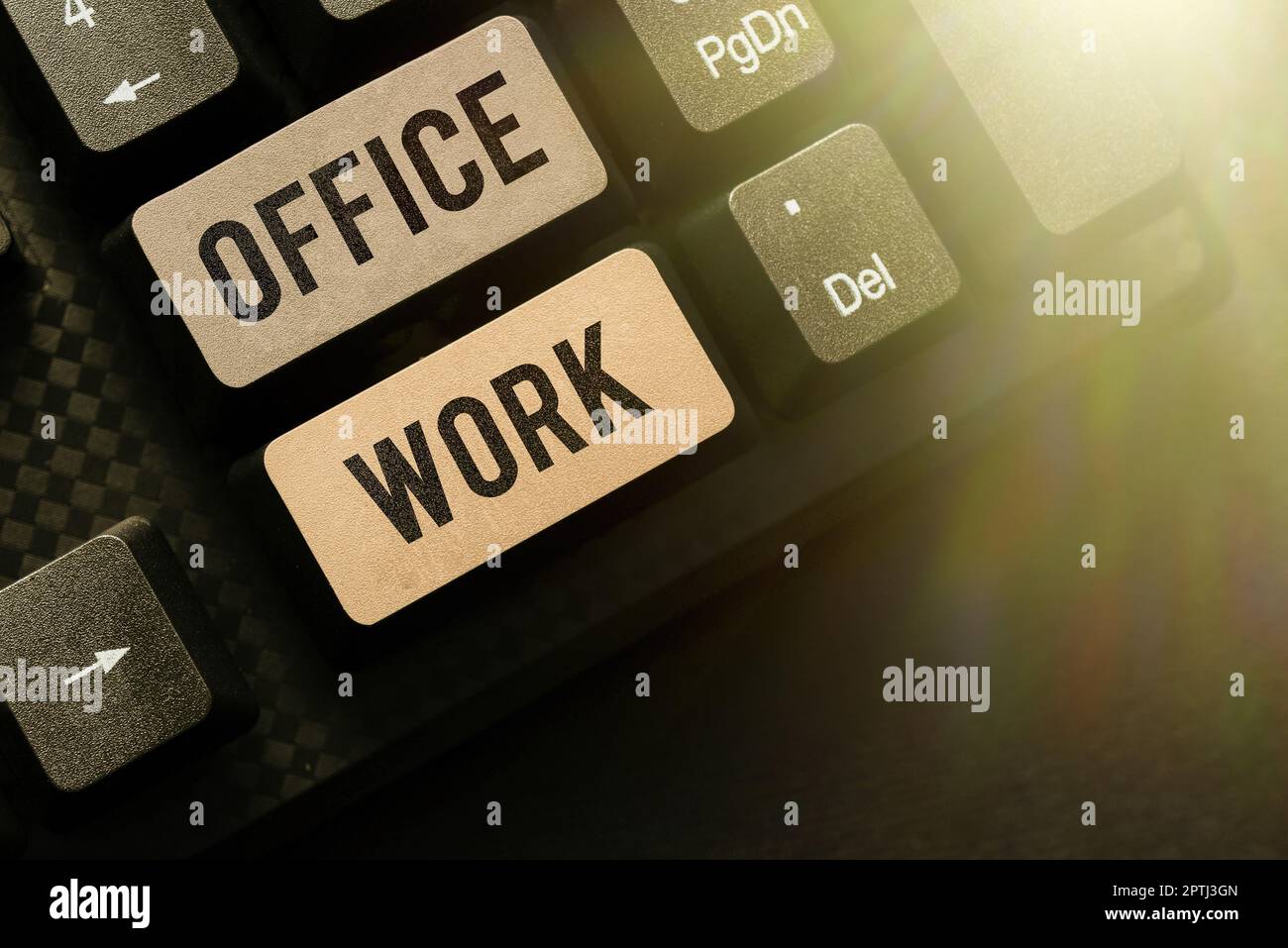 Hand writing sign Office Work, Word Written on a work that primarily ...