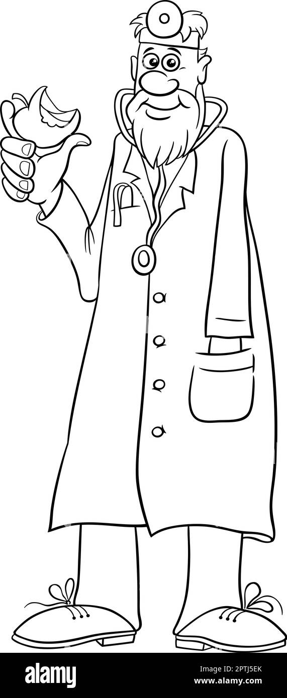cartoon doctor character eating apple coloring page Stock Vector Image ...