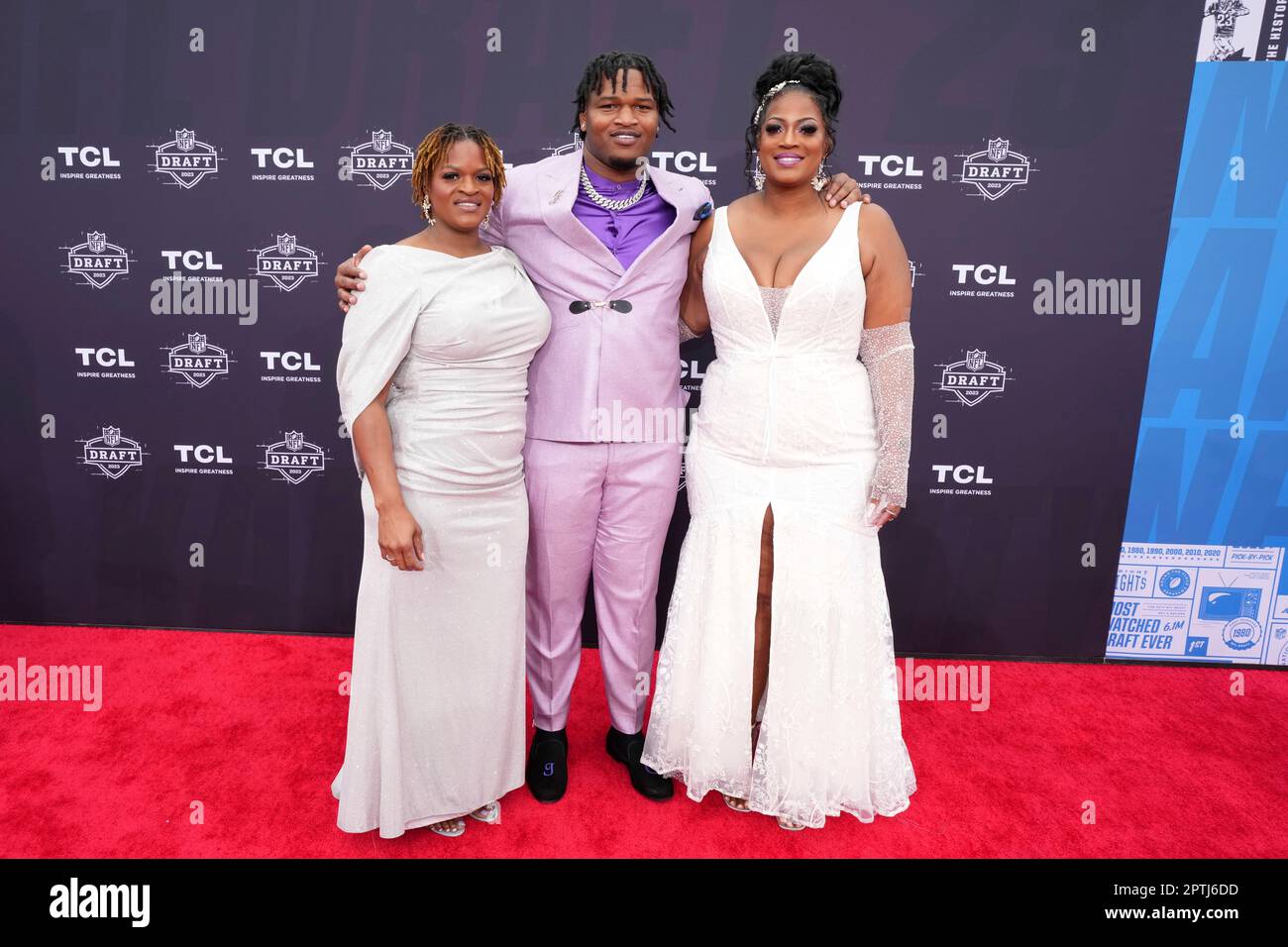 Georgia defensive tackle Jalen Carter poses on the NFL draft red carpet, Thursday, April 27 ...