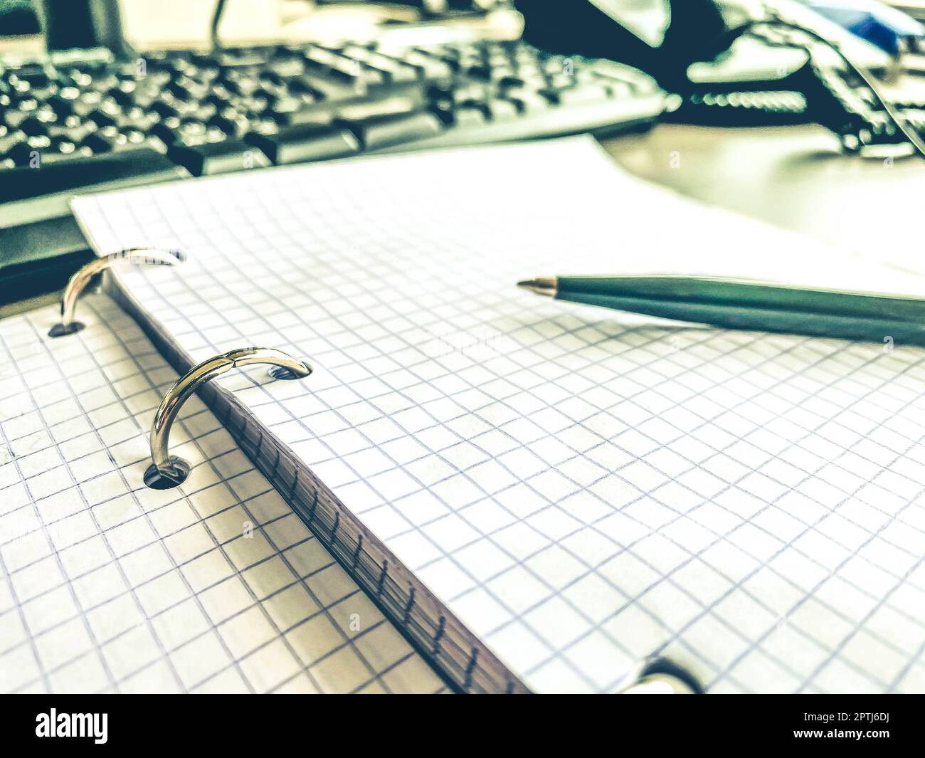 a sheet of white paper in a cage from a notebook. diary to record all ...