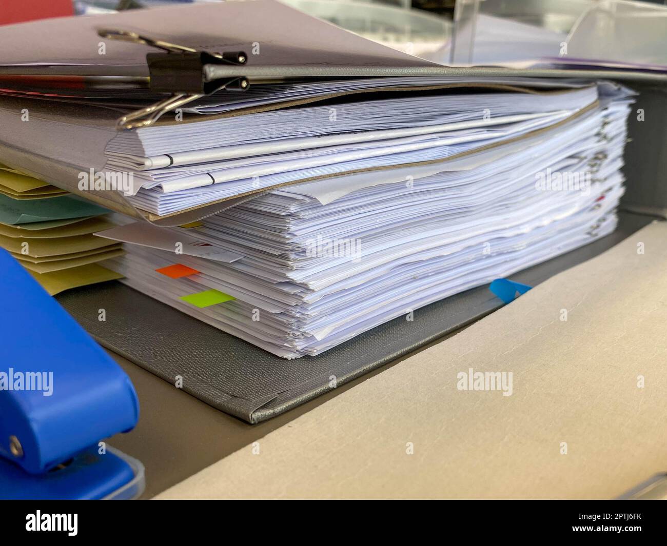 Pile Of Documents On Desk Stack Up High Waiting To Be Managed Stock ...