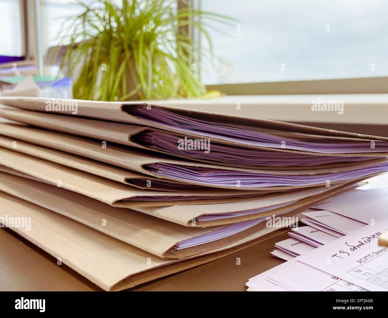 thin folders with sheets of paper inside. brown corton folder for ...