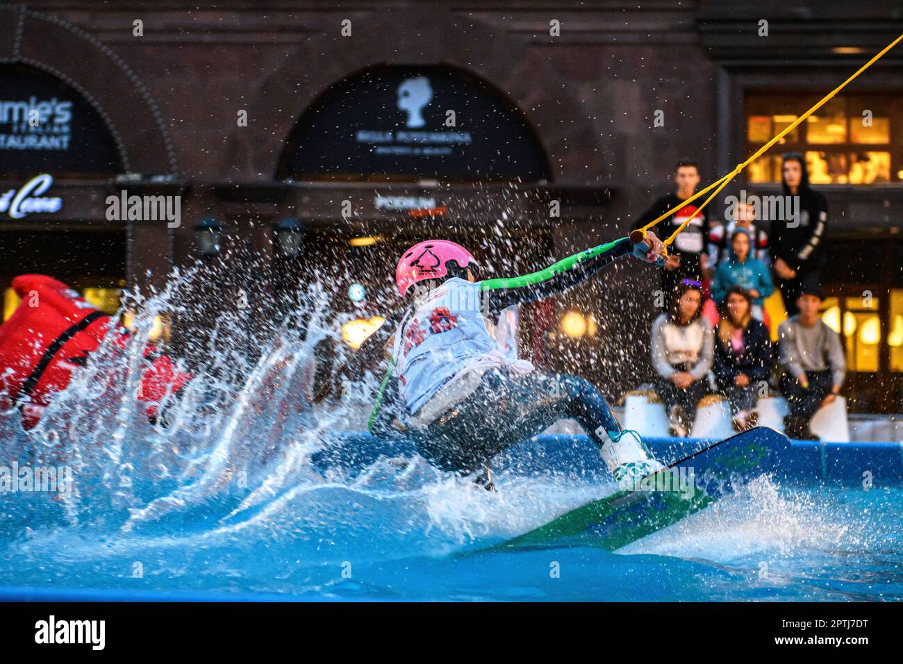 MOSCOW, RUSSIA - SEPTEMBER, 2017: Street wakeboarding in a temporary ...